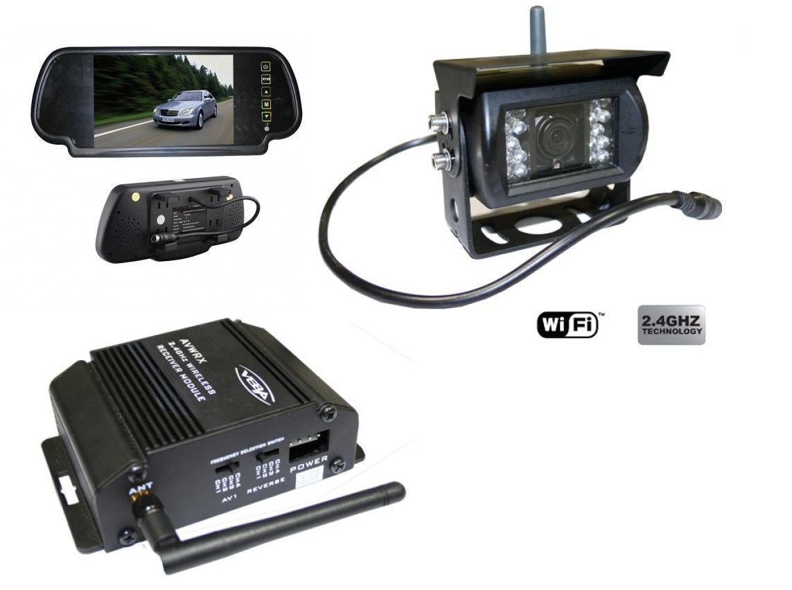 WIRELESS 2.4GHZ REARVIEW COLOUR REVERSING CAMERA MIRROR MONITOR CARAVAN ...