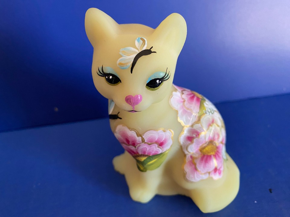 Fenton Cat By Ann Fenton ONE OF ONE Rare Floral 3 3/4" Tall | eBay