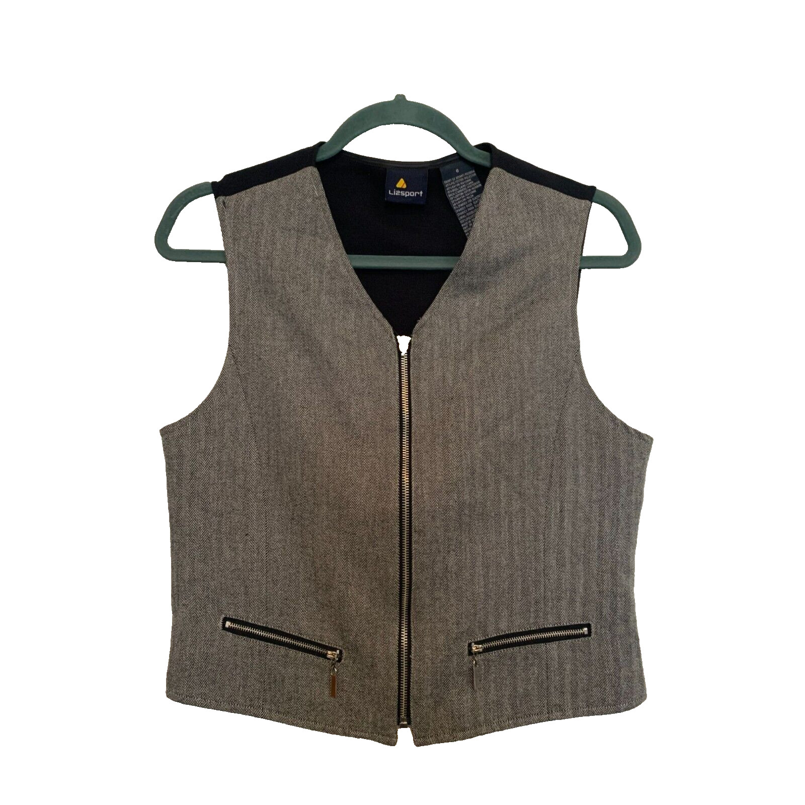 90s Lizsport Black and White Herringbone Pattern Vest… - Gem