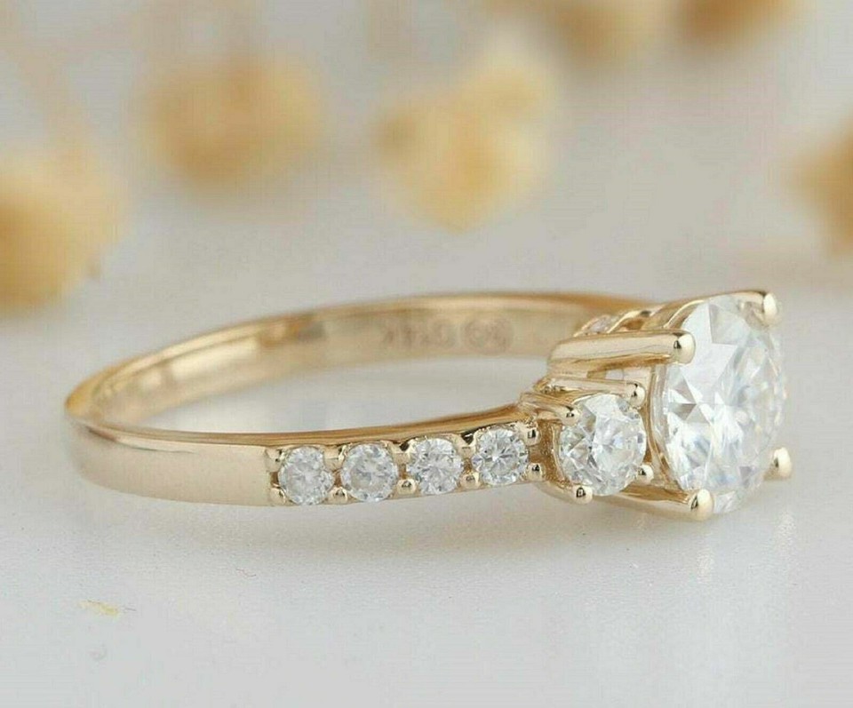 3 Lab Created Diamond Solitaire With Accent Engagement Ring 14K Yellow ...