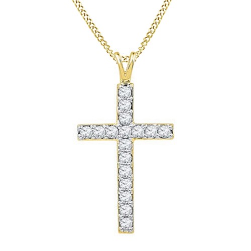 1Ct April Birthstone Diamond Cross Pendant in 10K Yellow Gold 18" Chain ...