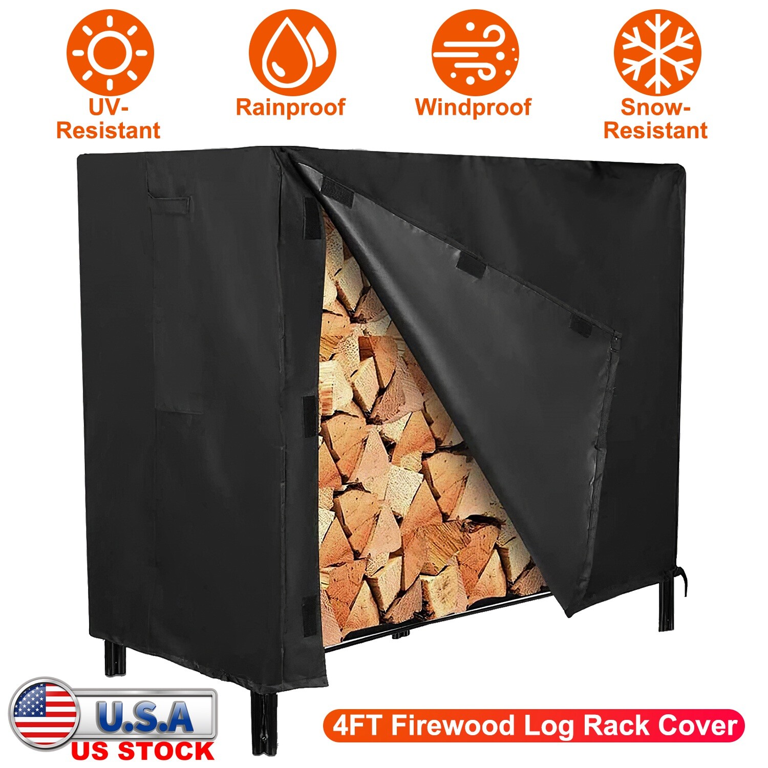 4 Feet Firewood Log Rack Cover Heavy Duty Outdoor Waterproof Dust Sun ...