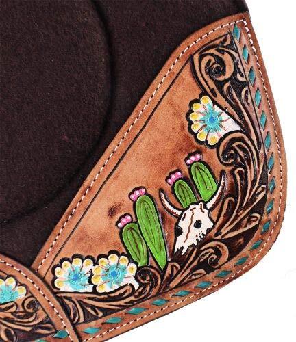 Showman 32" x 31" Brown Built Up Felt Saddle Pad w/Flower, Steer Skull ...