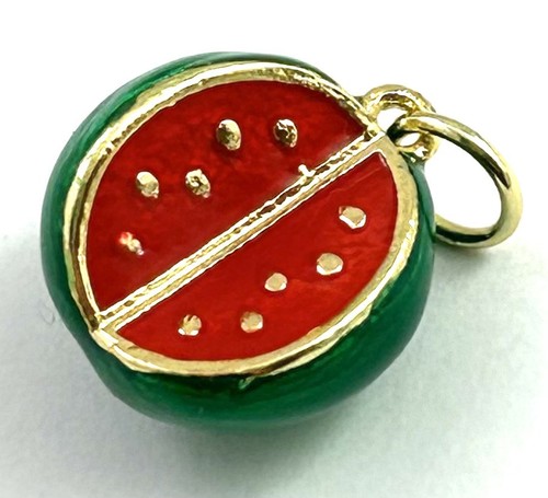 Watermelon Charm Pendant Gold Tone Metal Enamel Fruit Jewelry Gift For ...