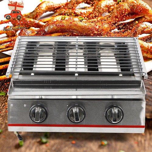 Commercial 3 Burner Gas LPG Grill Camping Smokeless BBQ Infrared Cooker ...