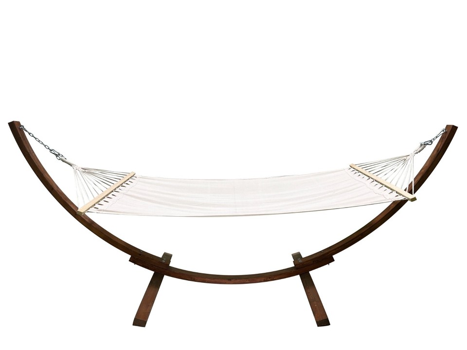12 Ft Water Treated Teak Stain Wooden Arc Hammock Stand + Beige Hammock ...