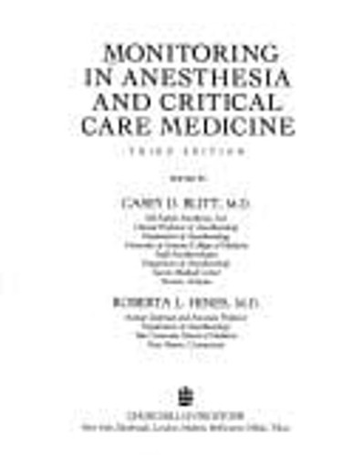 Monitoring in Anesthesia and Critical Care Medicine Hardcover ...