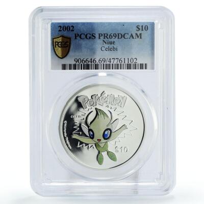 Niue 10 dollars Cartoons Anime Pokemon Celebi PR69 PCGS colored silver ...
