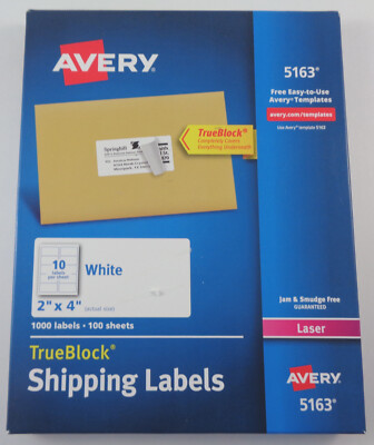 Avery 5163 White TrueBlock Shipping Labels: 2 x 4 Laser, 1000 labels ...