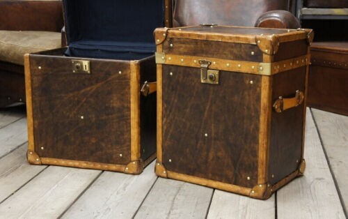 Handmade matching pair of antique leather finished occasional side ...