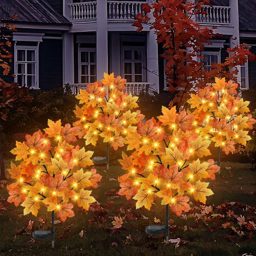 4 Pack Fall Solar Outdoor Lights, Fall Decor 80 LED Maple Leaves Solar ...