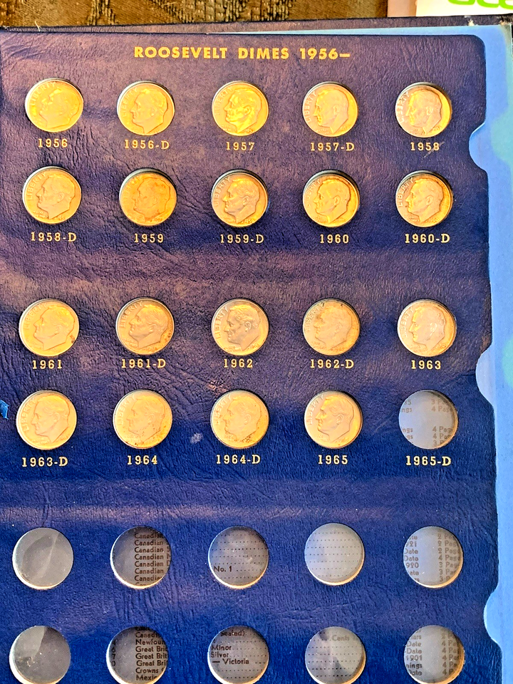 Complete Set Roosevelt 90% silver dime collection. 1946-1964 plus 1965 ...