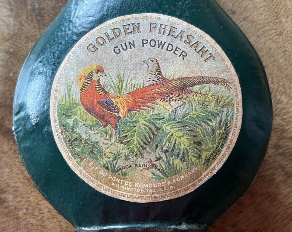 Vintage DUPONT Golden Pheasant Gunpowder Gun Powder Flask Tin empty | eBay