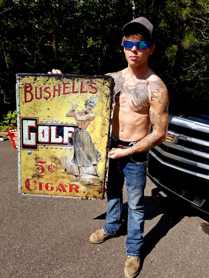 Vintage early Bushell’s Golf 5 Cent Cigar Smoking Tobacco Metal Sign ...