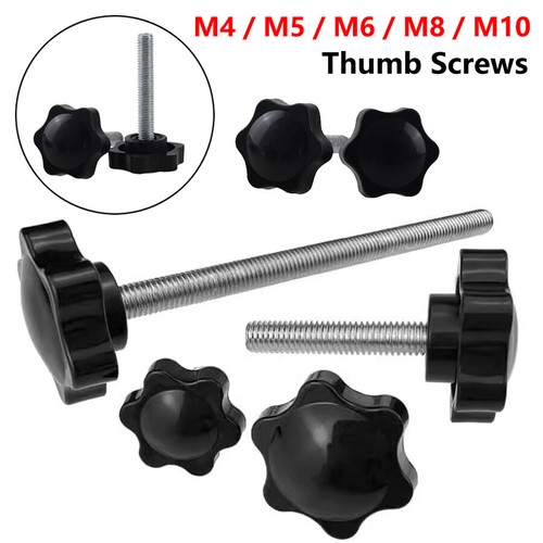 Black Plastic Thumb Screws Hand Knob Bolts Hexalobular Star Head M4 M5 ...