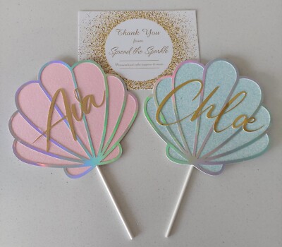 PERSONALISED SHELL CAKE TOPPER, PASTEL SHELL CAKE TOPPER, MERMAID CAKE ...
