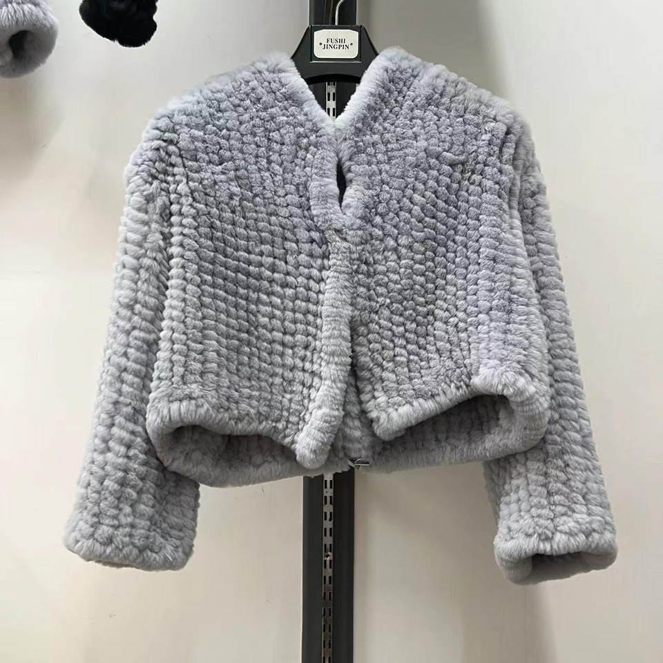 Rex Rabbit Wool Cardigan Woven Coat Women's Hooded Fur Double sided Real Wool | eBay