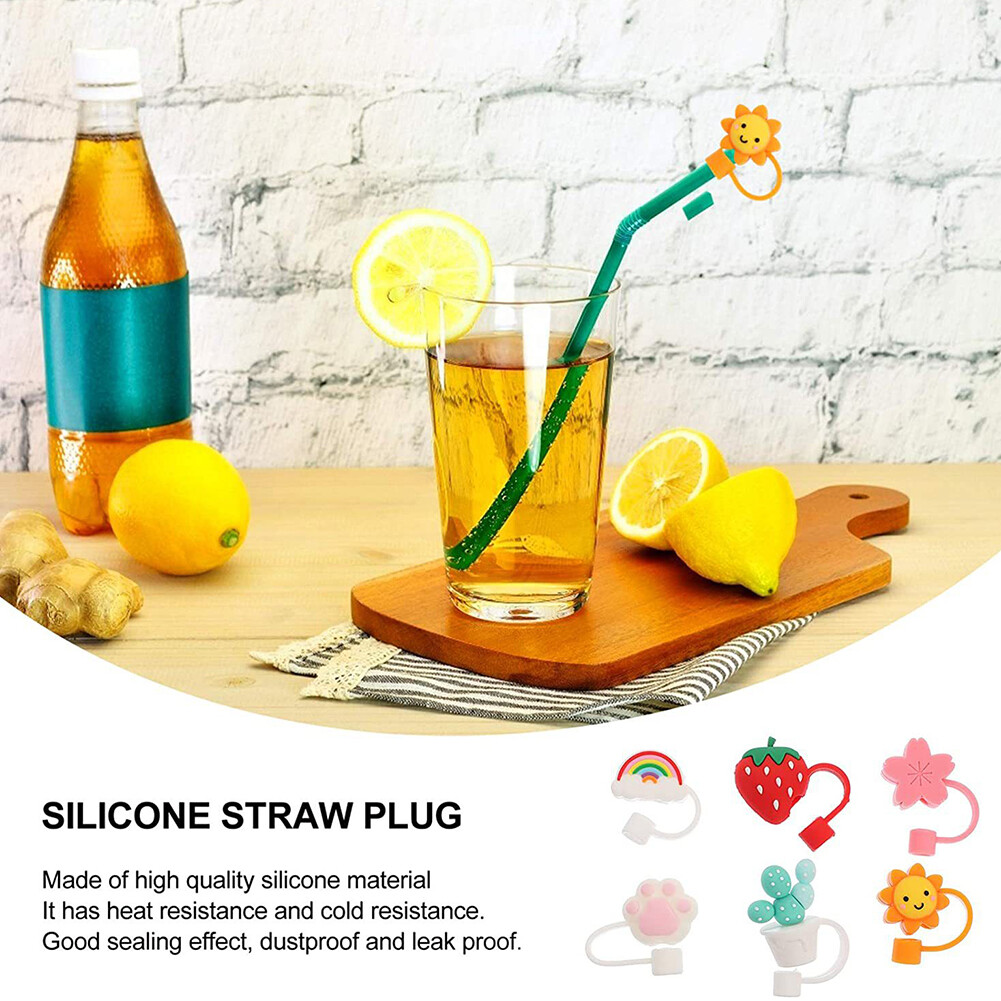 Straw Caps Reusable Silicone Straw Protection Plug Party Decor (Style B ...