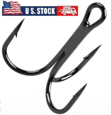 100PCS Black Fishing Hook Sharp Treble Hooks Size 2 4 6 8 10 12 14 1.0 ...