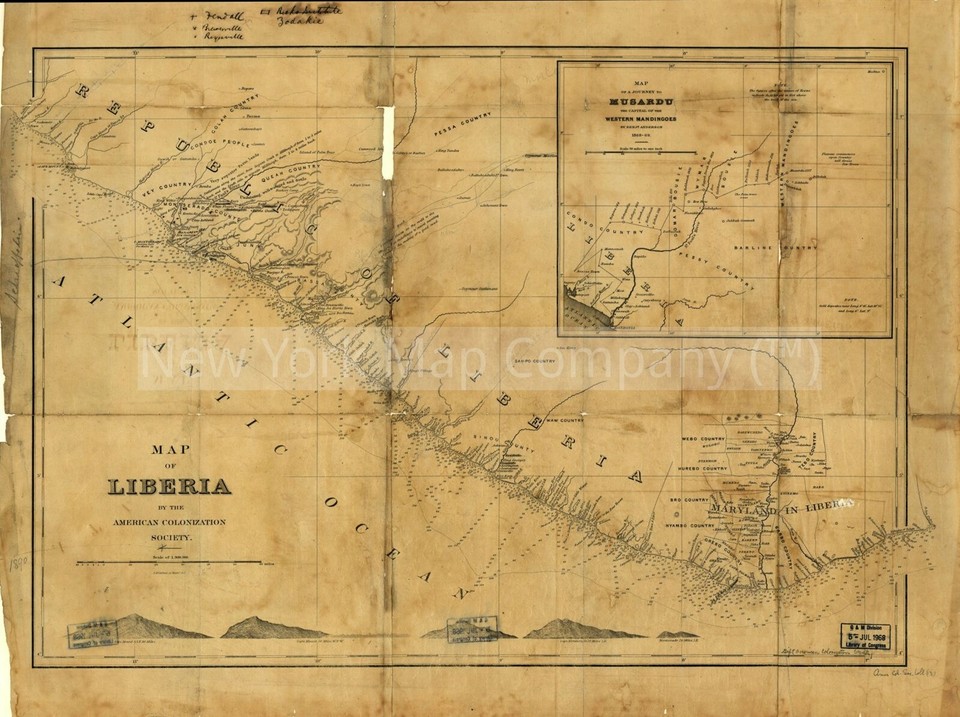 1870 Map| Map of Liberia| Liberia Map Size: 18 inches x 24 inches |Fits ...