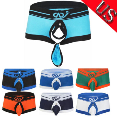 Men Open Front Hole Boxer Briefs Underwear Bulge Pouch Low Rise Cool ...