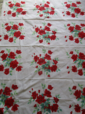Vtg Cotton Wilendur Royal Red Rose Tablecloth Large Rectangle 66 X 53 ...