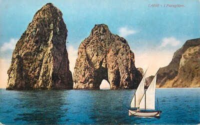 Italy sail & navigation themed postcard Capri sailing vessel rock formation | eBay