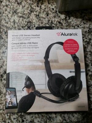 Aluratek Wired USB Stereo Headset w/ Noise Cancelling Boom Mic - Black ...