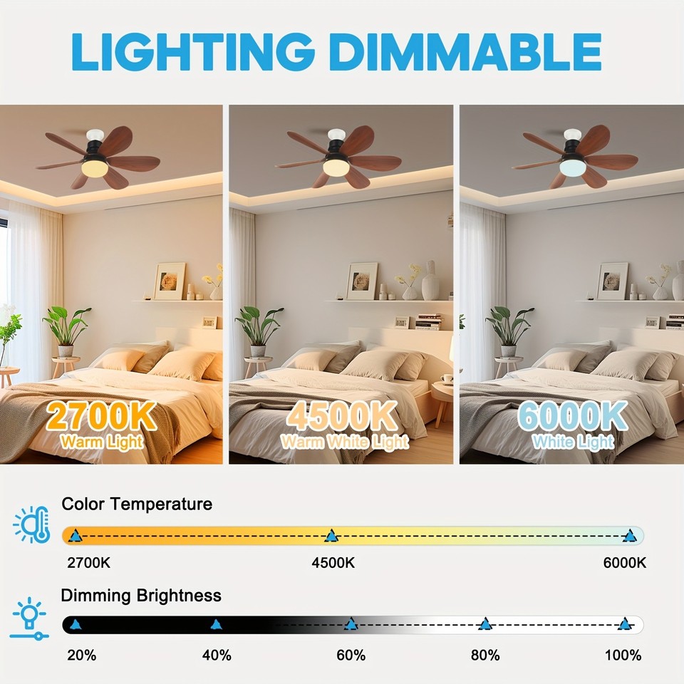 Large Ceiling Fan E27 Fan Light 40W with Dimmable LED Light Remote ...