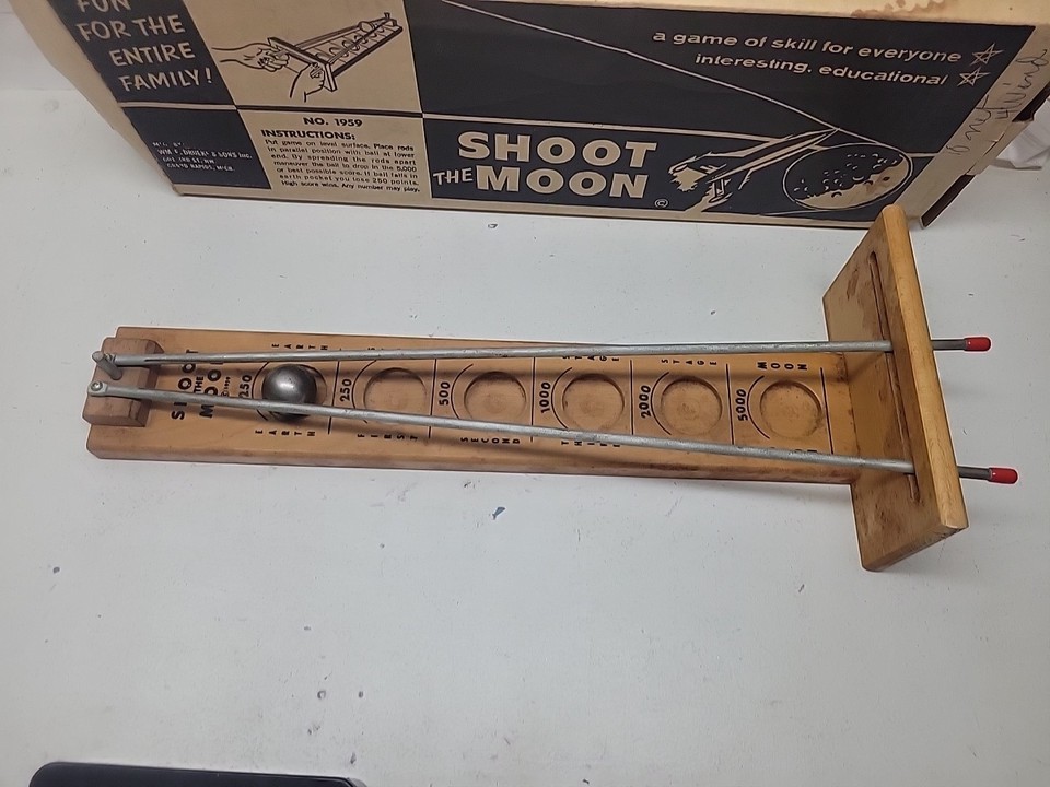 Vintage WM Drueke Shoot The Moon Wooden Tabletop Strategy Game Original ...