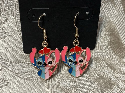 Cartoon Anime Stitch LILO Heart Gold Enamel Drop Dangle Adorable ...