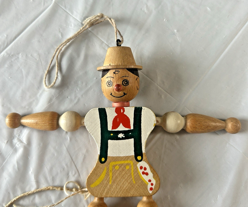 Vintage Wooden Pull String Puppet Marionette Folk Art Articulated Toy ...