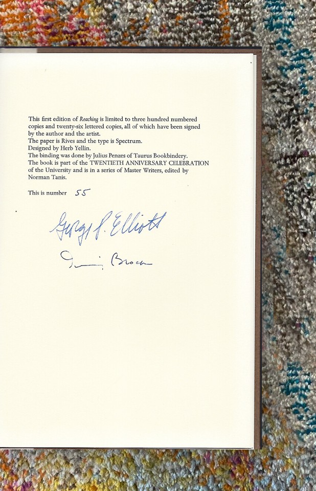 Reaching George P Elliott & Artist Signed Book Poetry Santa Susana ...