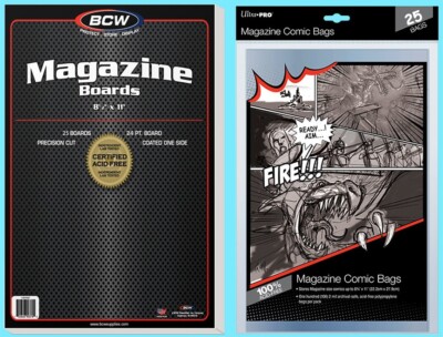 25 BCW Magazine Backing Boards 8.5x11 & Ultra Pro Bags Storage Backer ...