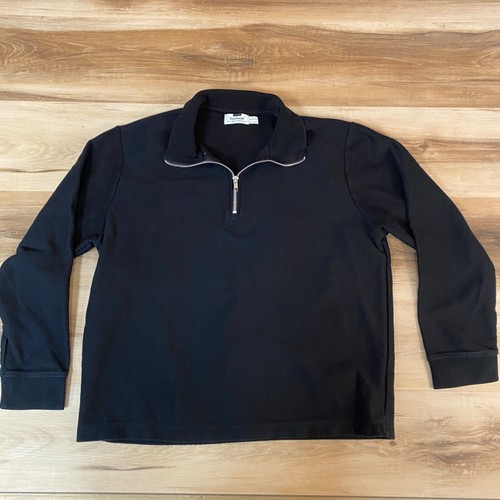 Topman Sweater Mens Large 1/4 Zip Black Cotton Mock Neck Long Sleeve | eBay