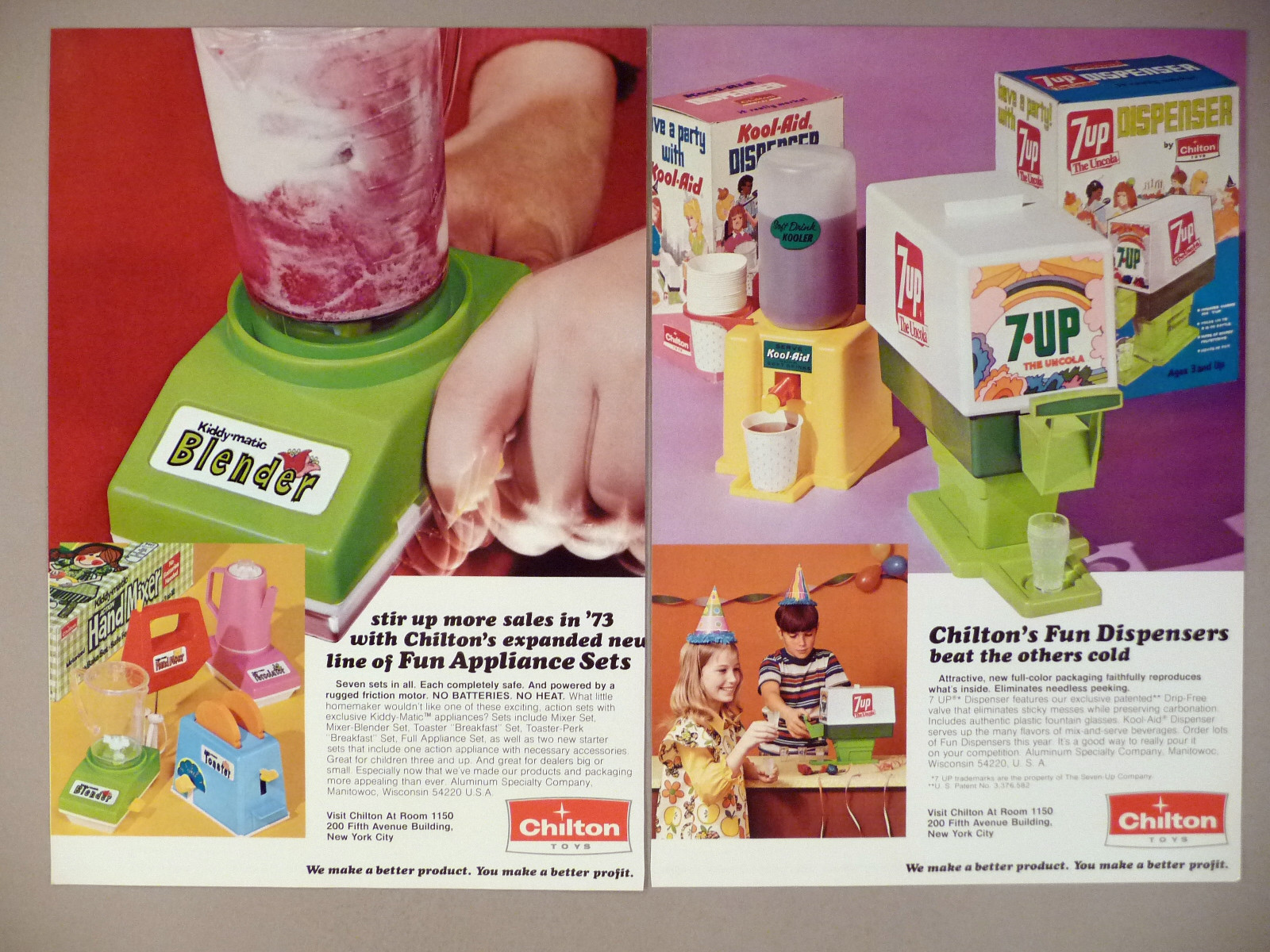 Chilton Toys 3-Page PRINT AD - 1973 ~ toy tea sets, 7-Up & Kool-Aid ...