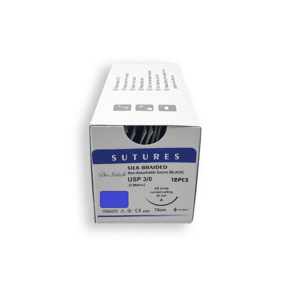 48/ Pack Training Surgical Sutures Silk Braided Sterile Black Vet-Med ...