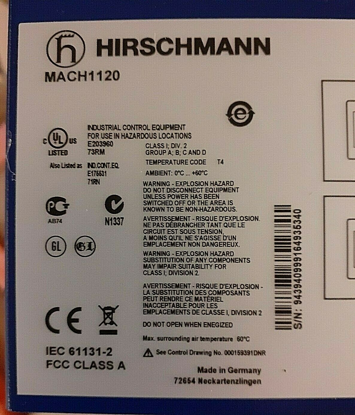 (C) Hirschmann MACH1120 Industrial Networking Fast Ethernet Switch MACH ...