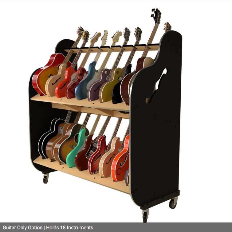 Double-Stack Mobile 18 Guitar Rack, Stand for Gutiars, Basses or Banjos ...
