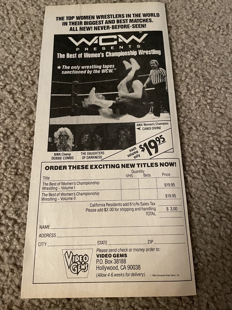 WCW WOMEN'S CHAMPIONSHIP WRESTLING VHS PRINT AD 1980s DEBBIE COMBS ...
