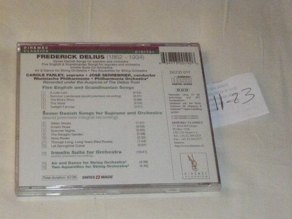Brand New Carole Farley Sings Delius CD English Danish Songs / Irmelin ...