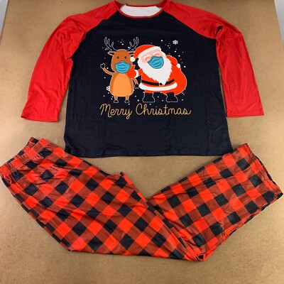 Adult Size Large Black Red Plaid Long Sleeve 2 Piece Christmas Pajama ...