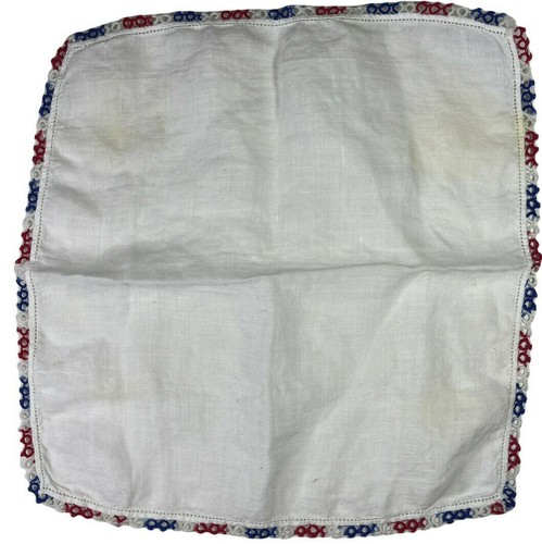 Vintage Handkerchief Hanky Embroidered Trim Blue Red Patriotic Linen ...