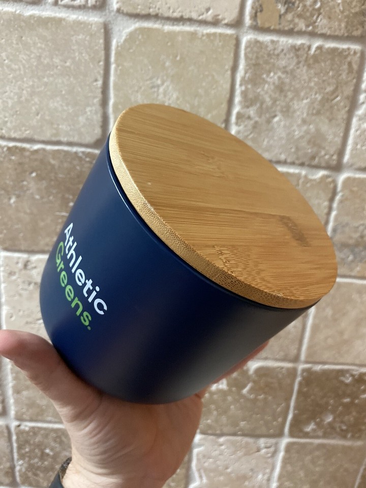 Athletic Greens AG1 Blue Ceramic Canister Jar Bamboo Lid Workout ...