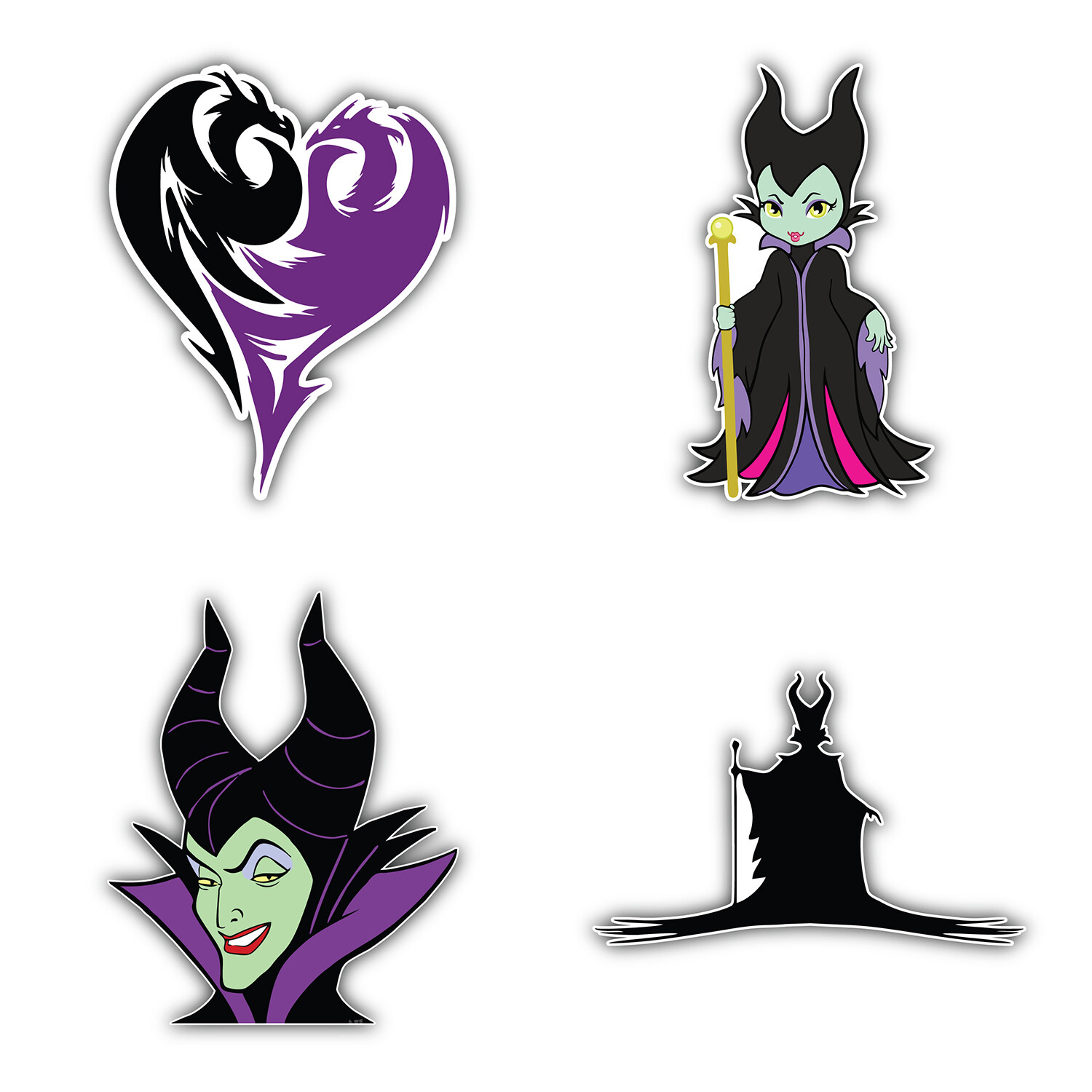 Maleficent Cartoon Set Of 4 Vinyl Sticker Decal - 5'' longer side ID:1 ...