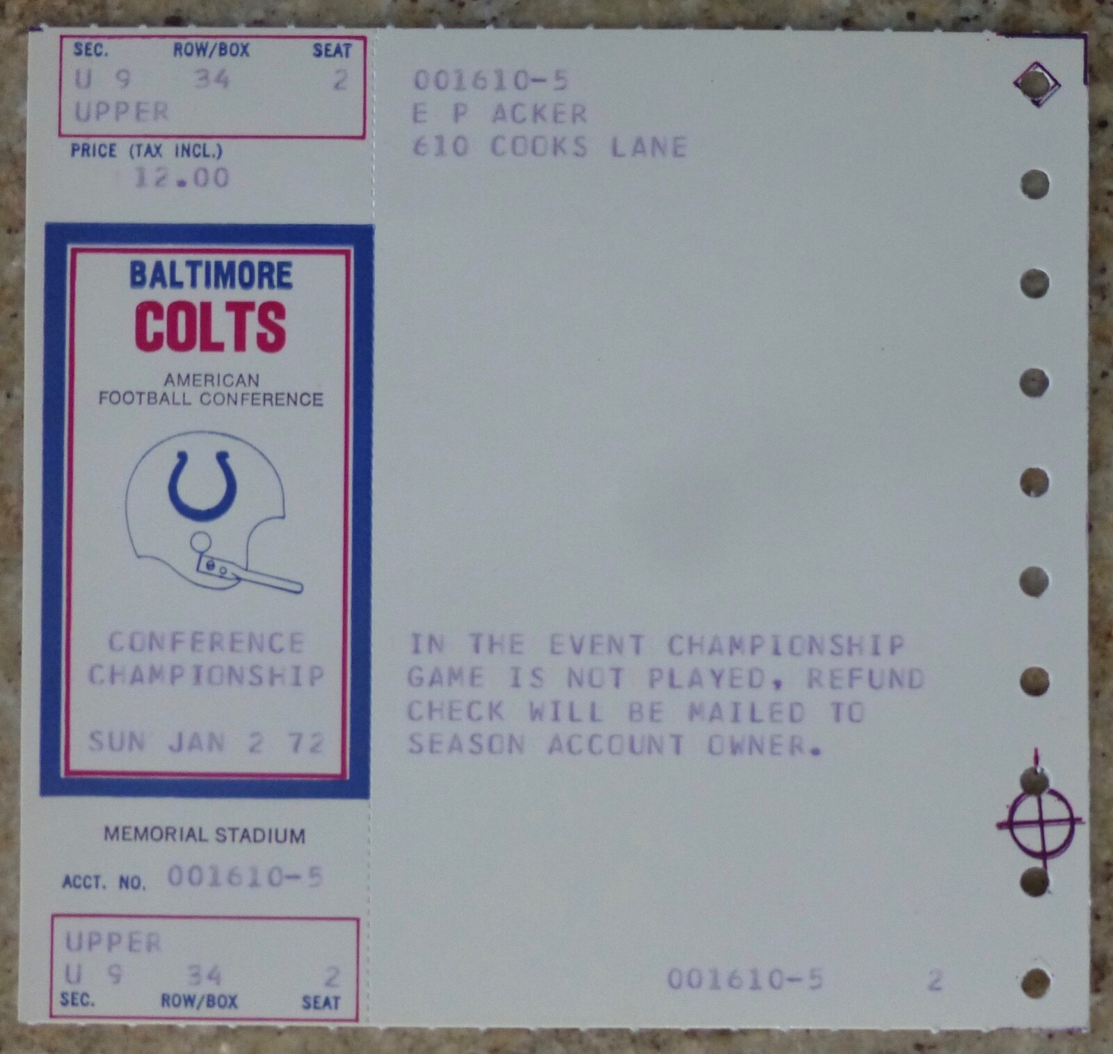(9) - 1972 BALTIMORE COLTS AFC CHAMPIONSHIP - MEMORIAL STADIUM PHANTOM ...