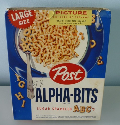 1958 Post Alpha-Bits Puzzle Picture Game Advertising Cereal Box | eBay