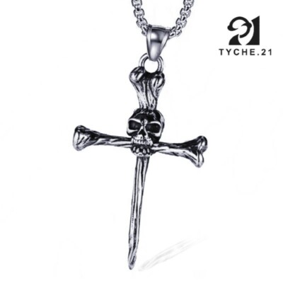 Gothic Punk Skull Cross Pendant Necklace Retro Biker Jewelry For Men ...