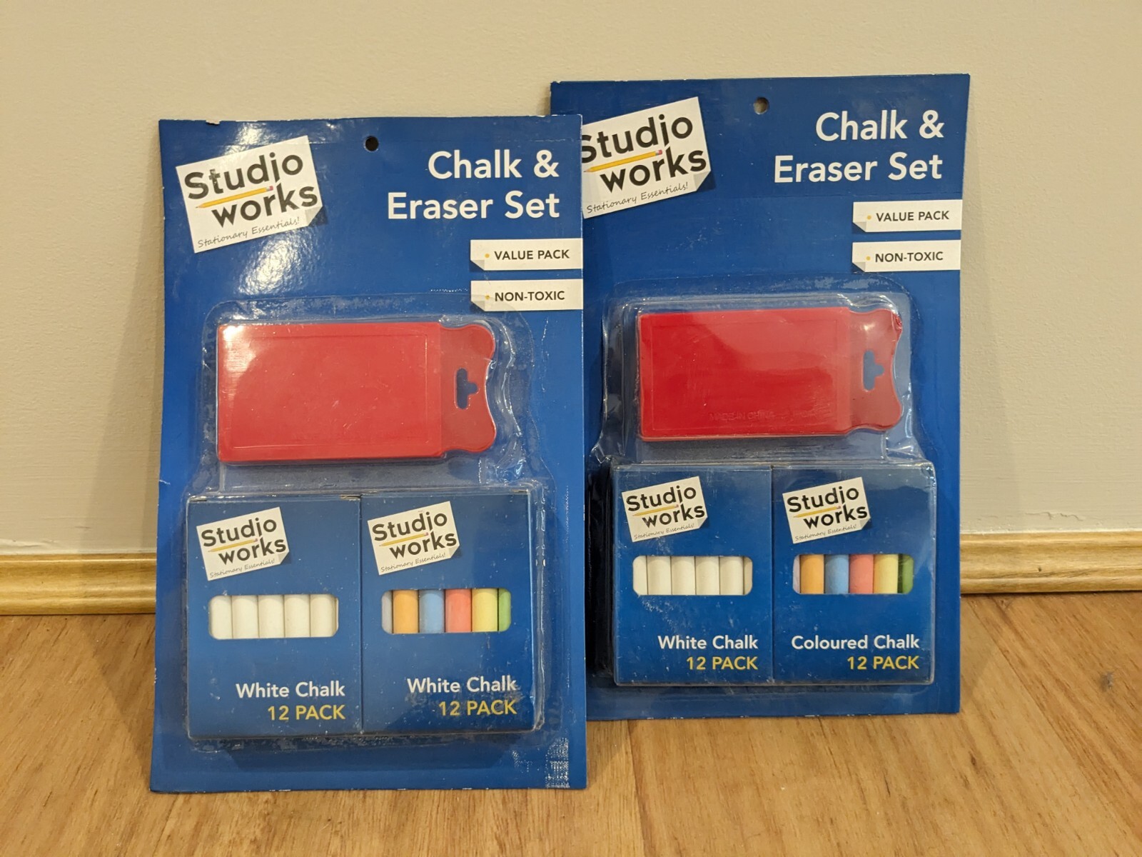 Set of 2 Studio Works Coloured White Chalk & Eraser Sets Craft School ...