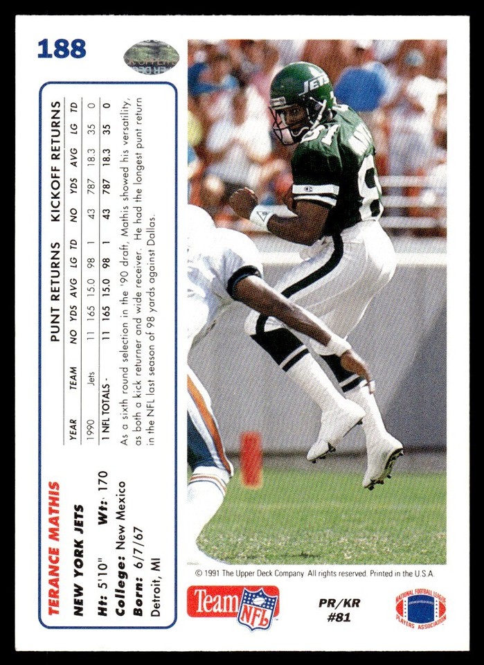 1991 Upper Deck Terance Mathis New York Jets #188 | eBay